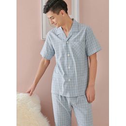 ZWY Spitzenkleid Frühlings- und Sommer-Paar-Pyjama-Set mit kurzen Ärmeln und Karomuster