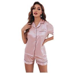 ZWY Pyjama Zweiteiliges Pyjama-Set aus Seide mit Satinknöpfen