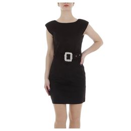 Ital-Design Minikleid Damen Elegant (86099036) Strass Stretch Samtoptik Minikleid in Schwarz