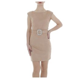 Ital-Design Minikleid Damen Elegant (86099030) Strass Stretch Samtoptik Minikleid in Hellbraun