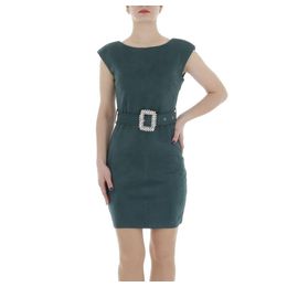 Ital-Design Minikleid Damen Elegant (86099031) Strass Stretch Samtoptik Minikleid in Grün