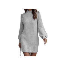 ZWY 2-in-1-Kleid Strickkleid Damen Winter Puff Ärmel Rollkragen Minikleid für Damen