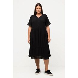 Ulla Popken Sommerkleid Tunika-Midikleid Spitze A-Linie V-Ausschnitt