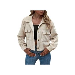 ZWY 2-in-1-Strickjacke Damen Cordjacken Kurz Lose Corduroy Jacke Langarm Vintage