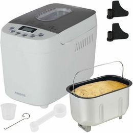 Arebos Brotbackautomat 1500g mit 15 Programmen 2 Knethaken Timer LCD Display 3 Bräunungsgrade und Brotgrößen 850 W Weiß