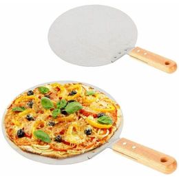 Pizzaschieber aus Edelstahl mit Holzgriff, runder Pizzaschieber, 25,5 cm, zum Kochen von Pizza, Brot, Kuchen, Keksen