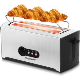 Toaster,1600 W,2 Langschlitzkammern(7 einstellbare Bräunungsstufe + Auftau- & Aufwärmfunktion)edelstahl/schwarz - Aigostar