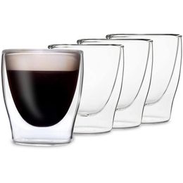 Duos® Espressotassen Glas 4x80ml, Doppelwandige Gläser Latte Macchiato, Doppelwandige Kaffeegläser, Teegläser, Cappuccino Gläser, Eiskaffee Gläser