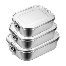 Edelstahl Brotdose,Nachhaltige Lunchbox für Büro Schule Picknick,800ml+1200ml+ 1400ml - Silber - VINGO