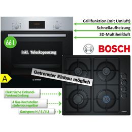 Herdset Bosch Einbau-Backofen mit Bosch Glas-Gaskochfeld autark 60cm 3D-Heißluft