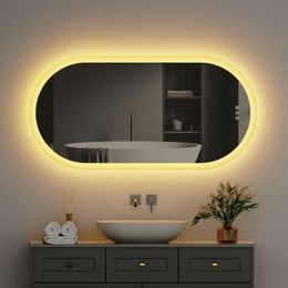 Led Badspiegel Oval 100x50 cm Badezimmerspiegel mit Beleuchtung Touch-Schalter, Beschlagfrei, Dimmbar 3 Lichtfarbe, Beleuchtet Wandspiegel