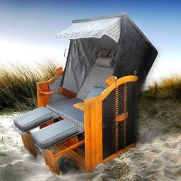 Brast - Strandkorb Deluxe 2-Sitzer xxl für 2 Personen 120cm breit mehrere Designs incl. Abdeckhaube Farbe Anthrazit/Grau/Gestreift