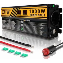 Xiiw - 1000W Spannungswandler Reiner Sinus kfz Wechselrichter 12V 230V lcd Konverter Power Solar Inverter Umwandler Sinuswelle Stromwandler mit