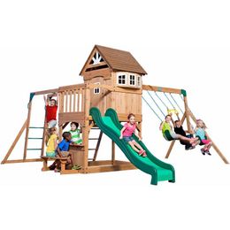 Backyard Discovery - Montpelier Spielturm aus Holz Stelzenhaus für Kinder mit Rutsche, Schaukel, Kletterwand, Picknicktisch xxl Spielhaus /