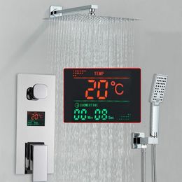 Duschsystem Unterputz Duscharmatur Set Chrom 12 Zoll Regendusche Duschset mit Messing Kopfbrause und abs Handbrause 2 Funktionen für Badewannen
