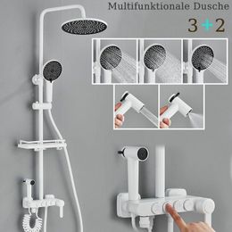 Regendusche Duschsystem mit Armatur Duscharmatur Komplettset Duschset mit Ablage Duscharmaturen 3 Funktion abs Handbrause für Badezimmer