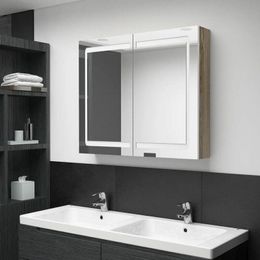 LED-Spiegelschrank, Badschrank mit Spiegel, Badezimmerschrank fürs Bad Weiß und Eichen-Optik 80x12x68 cm KLI94732 MAISONCHIC