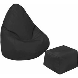 Kinder Sitzsack mit Pouf für Gaming, Sitzsack Stuhl für Wohnzimmer, wasserfest Outdoor Kind Sitzsack und Pouf für Spielzimmer - Schwarz (Sitzsack mit