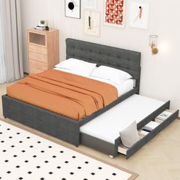 Polsterbett Doppelbett Familienbett mit drei Schubladen - Komfort und Funktionalität für Ihr Schlafzimmer, Grau - Merax