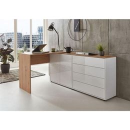 Bmg Möbel - Eckschreibtisch Mailand Set 3 (Computertisch, Winkelschreibtisch, Homeoffice, Bürotisch), Made in Germany (weiß-Oberboden Artisan