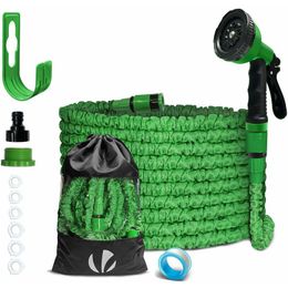 VOUNOT - Flexibler Gartenschlauch 15m, Flexibel Wasserschlauch Dehnbarer mit 10 Sprühfunktionen, Grün