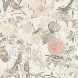 A.S. Création A.s.creations - Vlies Vogeltapete in Pastell | Vogel Tapete mit Blumen romantisch ideal für Schlafzimmer und Esszimmer | Vintage Blumentapete mit
