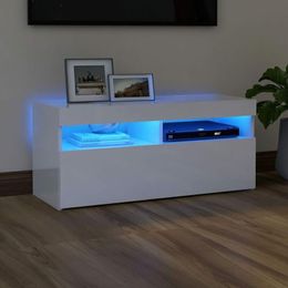 MAISONCHIC - TV-Schrank mit LED-Leuchten, TV-Lowboard, Fernsehschrank mit Moderner Stil Hochglanz-Weiß 90x35x40 cm NMKS64228