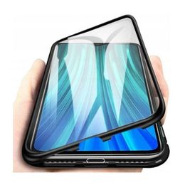 360° Magnet Full Slim Metall Case Schutz Tasche Handyhülle Handyschale mit Schutzglas Vorderseite und Rückseite Schwarz kompatibel mit Samsung Galaxy