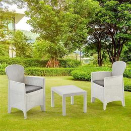 Outdoor-Lounge-Set Foggia, Gartengarnitur mit 2 Sesseln und 1 Couchtisch, Sitzecke in Rattan-Optik mit Kissen, 100 % Made in Italy, Weiß