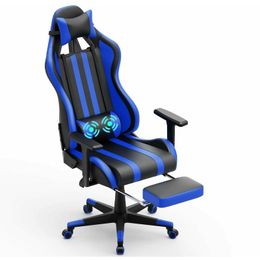 Gaming Stuhl Ergonomisch mit verstellbare Lendenkissen & Kopfkissen & Armlehnen & Fußstütze Bürostuhl pc Computerstuhl 130° Neigung Racing Gamer