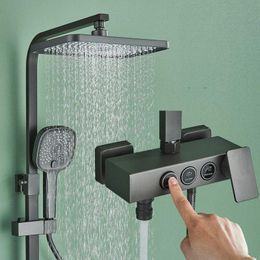 Regendusche Duschsystem Duscharmatur Komplettset Duschset mit Ablage Duscharmaturen abs Handbrause für Badezimmer Überkopfbrauseset Grau