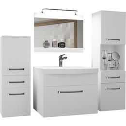 Badezimmer Badmöbel Set Vollausstattung mit Waschbecken Unterschrank Waschtisch Spiegel Lampe Möbel Weiß Matt - Belini