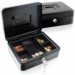 BITUXX - Geldkassette 25 cm groß abschließbar Münz Geld Zählbrett Kasse Safe schwarz 250mm (mit Münzeinlage)