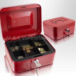 BITUXX - Geldkassette 20 cm klein abschließbar Münz Geld Zählbrett Kasse Safe rot 200mm (mit Münzeinlage)