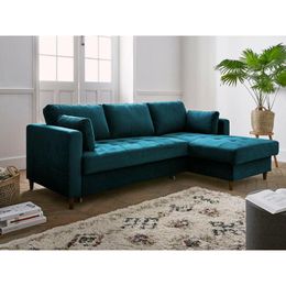 Anna – ecksofa mit schlaffunktion – mit bettkasten – 4-sitzer – moderner stil – rechts - entenblau