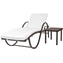 Sonnenliege mit Auflage & Tisch Poly Rattan Braun 27350