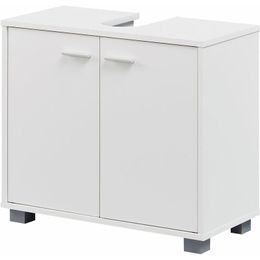 FineBuy Waschbeckenunterschrank mit 2 Türen Weiß, Kleiner Schrank Badezimmer 60x30x55 cm, Badschrank Waschbecken Stehend, Bad Aufbewahrung,