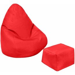 Loft 25 - Kinder Sitzsack mit Pouf für Gaming, Sitzsack Stuhl für Wohnzimmer, wasserfest Outdoor Kind Sitzsack und Pouf für Spielzimmer - Rot