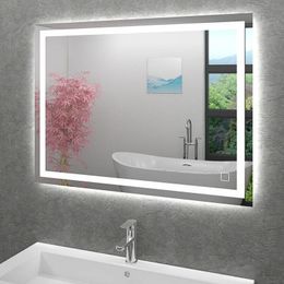AcquaVapore Badspiegel, Badezimmer Spiegel, Badezimmerspiegel Leuchtspiegel 100x70cm LSP03 ohne Spiegelheizung - Silber