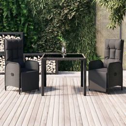 3-tlg. Garten-Essgruppe Gartenmöbel Set Terrassen/Balkon/Outdoor-Essgruppe mit Kissen Schwarz Poly Rattan ETHJ244658 MAISONCHIC