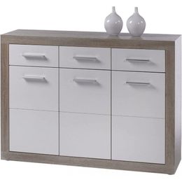 Bega Consult - Kommode Sideboard Beistellkommode Eiche Sägerau / Hochglanz weiss ca. 117 cm b...