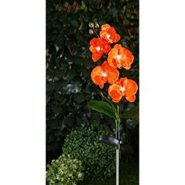 Solar Gartenstecker Orchidee orange, 75 cm hoch, Beetstecker, Blumenstecker DEKO stecker, Leucht DEKO Garden DEKO für Draußen