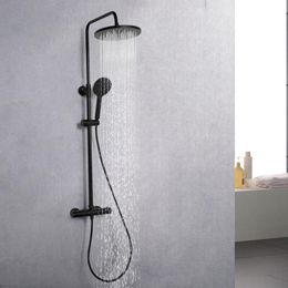 Duschsystem mit Thermostat Dusche Regendusche und Handbrause Set Schwarz - Heilmetz