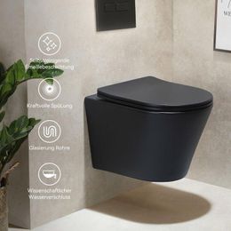 Horow - Mattschwarz Hänge wc Wand Toiletten mit Toilettendeckel mit Absenkautomatik - Toilette Kloschüssel Keramik mit Nano Beschichtung - wc