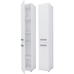 Badezimmerschrank Bagnoli slim ii weiß matt - Freistehender Schrank, Badezimmersäule, Regal, l: 30 cm, h: 174 cm, b: 30 cm - Weiß matt