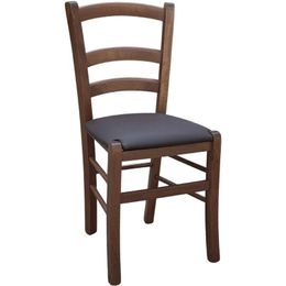 OKAFFAREFATTO - Stuhl aus venezianischem Holz aus dunklem Walnussholz mit braun gepolstertem Kunstledersitz