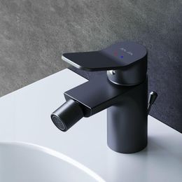 Bidetarmaturen Bidetmischer, Messing Bidet Set Mischer Kalt Warmwasser Mischer Sprayer Toilettenarmaturen, Schwarz - Chrom - Am.pm