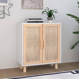 MAISONCHIC - Sideboard,Beistellschrank,Kommode fuer Flur, Kueche, Esszimmer und Wohnzimmer Weiß 60x30x70 cm Massivholz Kiefer und Natur-Rattan