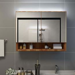 MAISONCHIC - LED-Spiegelschrank, Badschrank mit Spiegel, Badezimmerschrank fürs Bad Eiche 80x15x60 cm mdf KLI13374