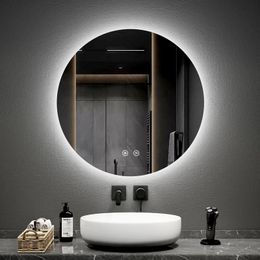 Rund Badspiegel Antibeschlage Badezimmerspiegel mit Beleuchtung , Energiesparend Lichtspiegel Wandspiegel,6500K LED-Beleuchtung, Helligkeit